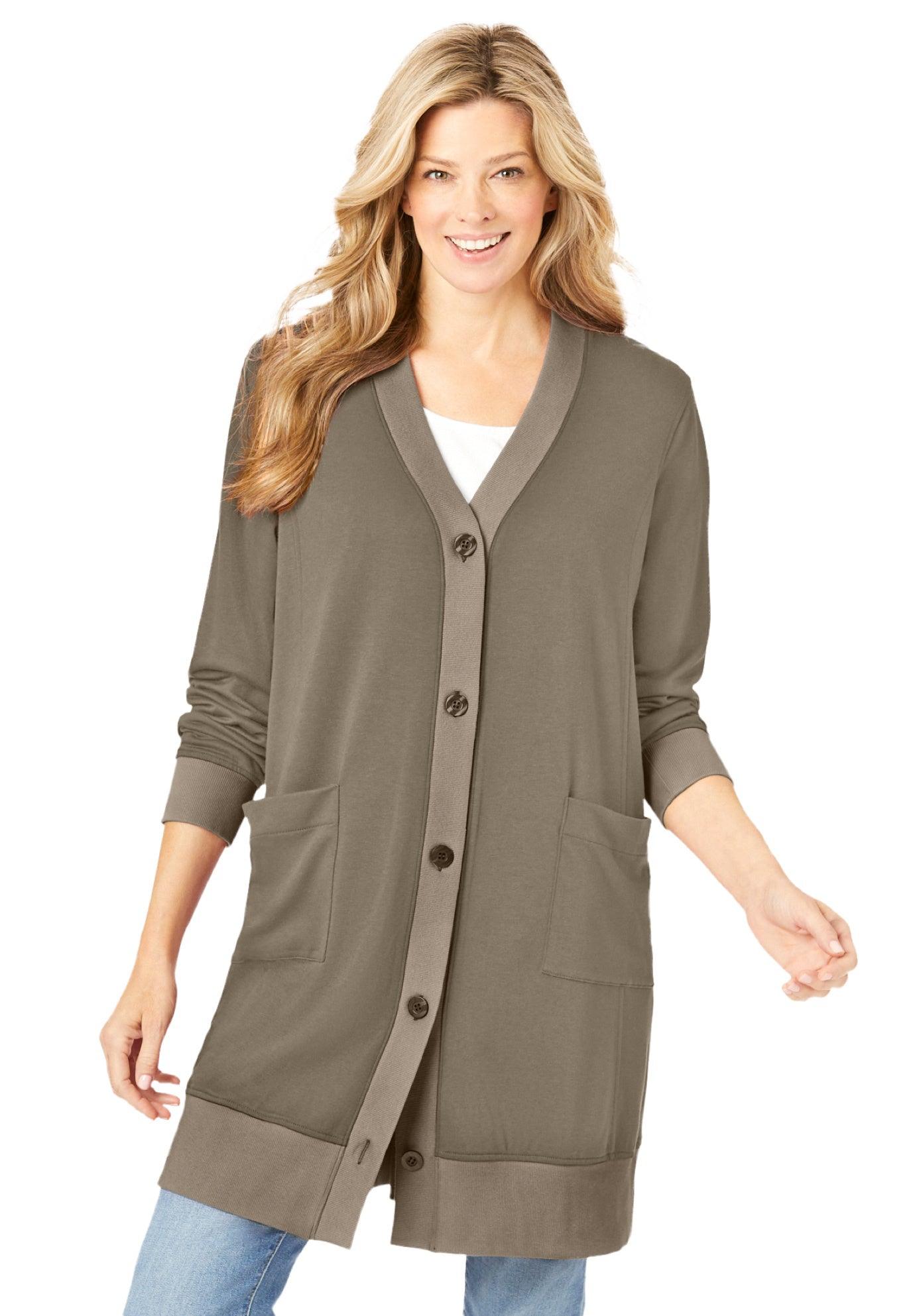 Knit Button-Front Duster Jacket | Woman Within – One Stop Plus