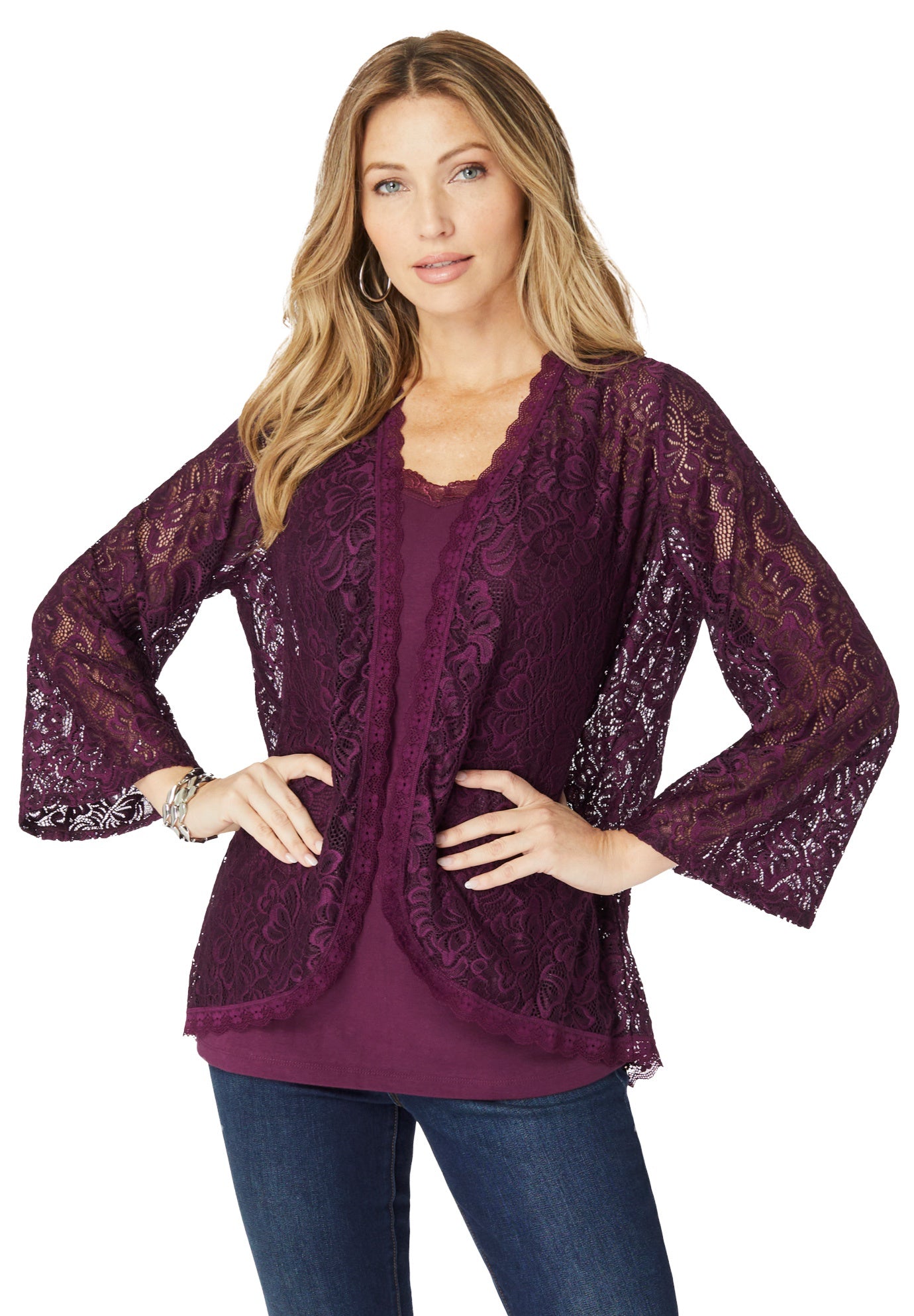 Allover Lace Cardigan | Roaman's – One Stop Plus