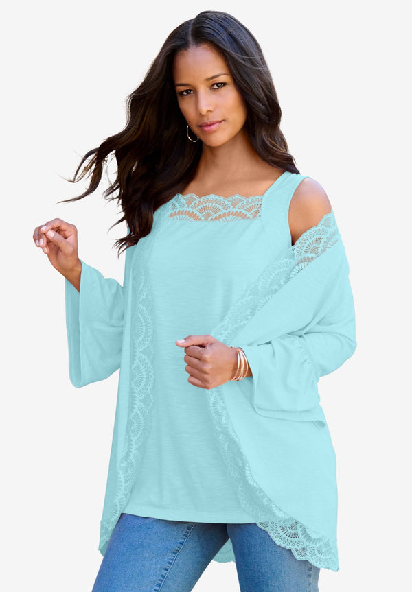 Lace-Detailed Cardigan and Tank Set | Roaman's – One Stop Plus