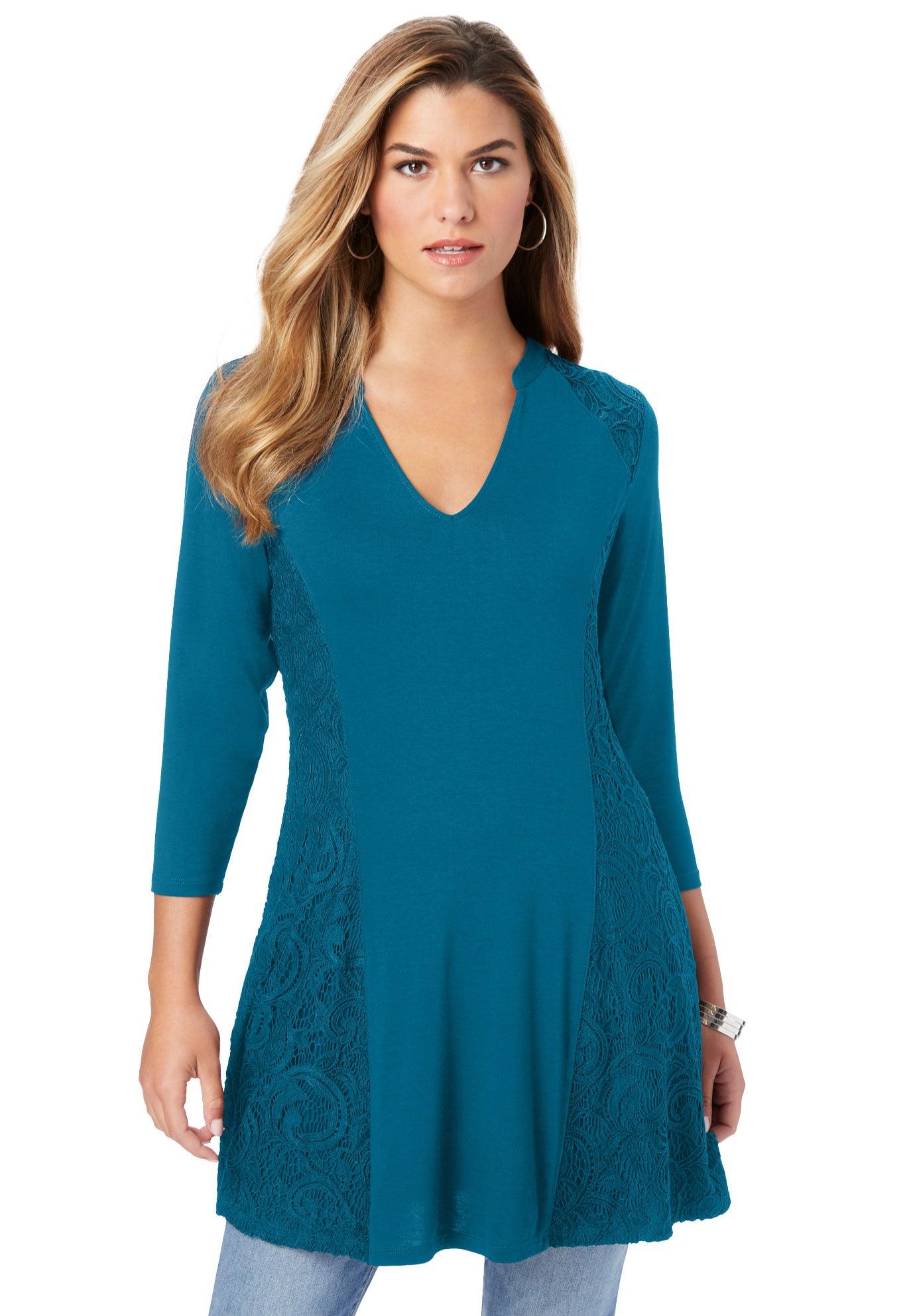 Lace-Panelled Fit-and-Flare Top | Roaman's – One Stop Plus