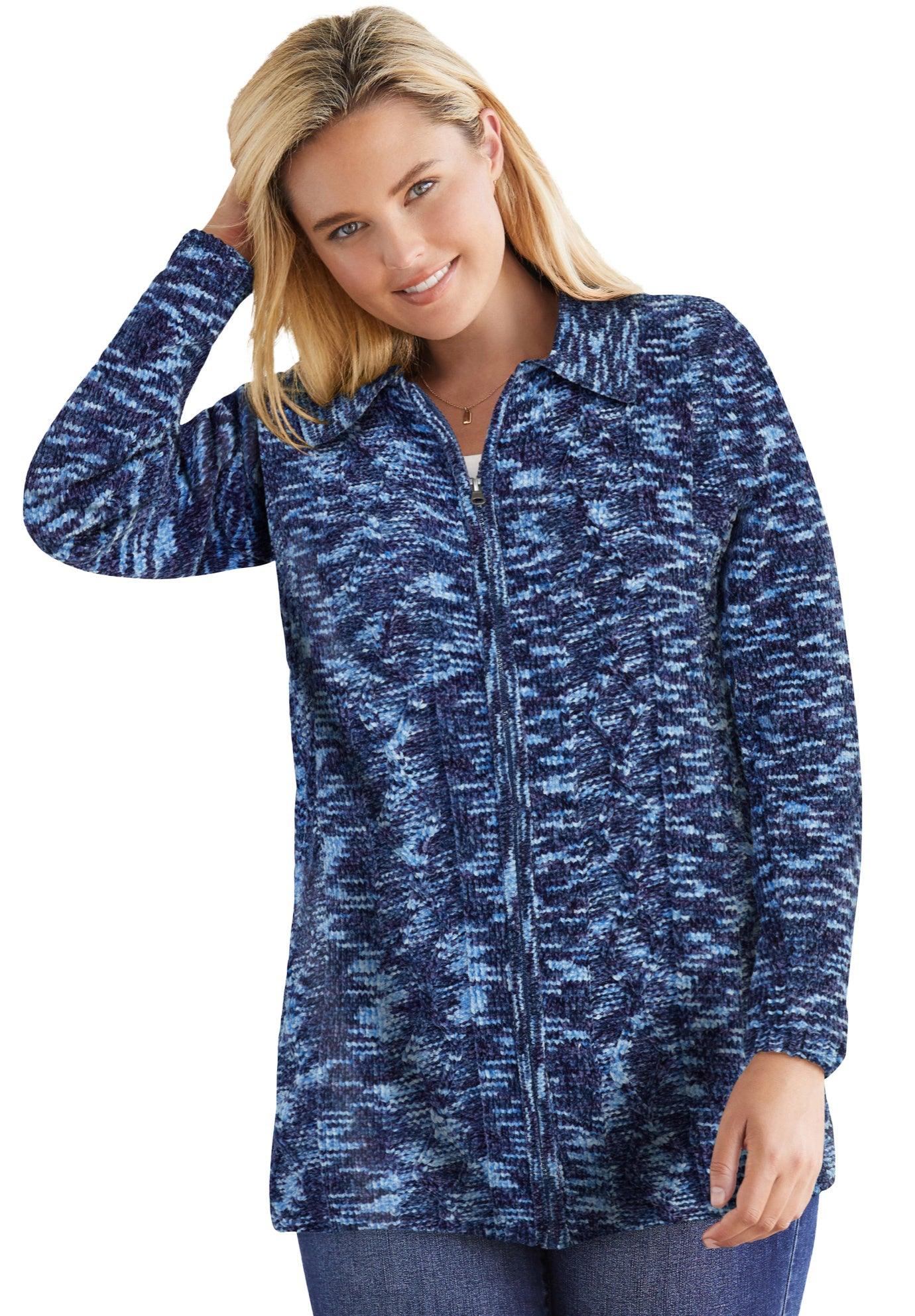 Chenille Zip Cable Cardigan | Woman Within – One Stop Plus